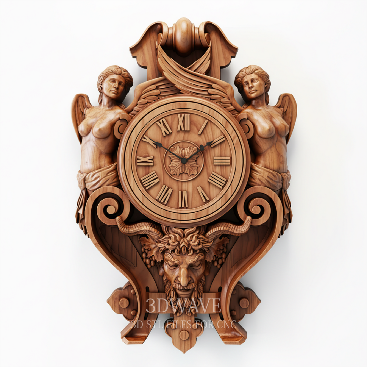 Baroque Wall Clock Sculpture - 3D Model for CNC | Ornate Wood Carving ...